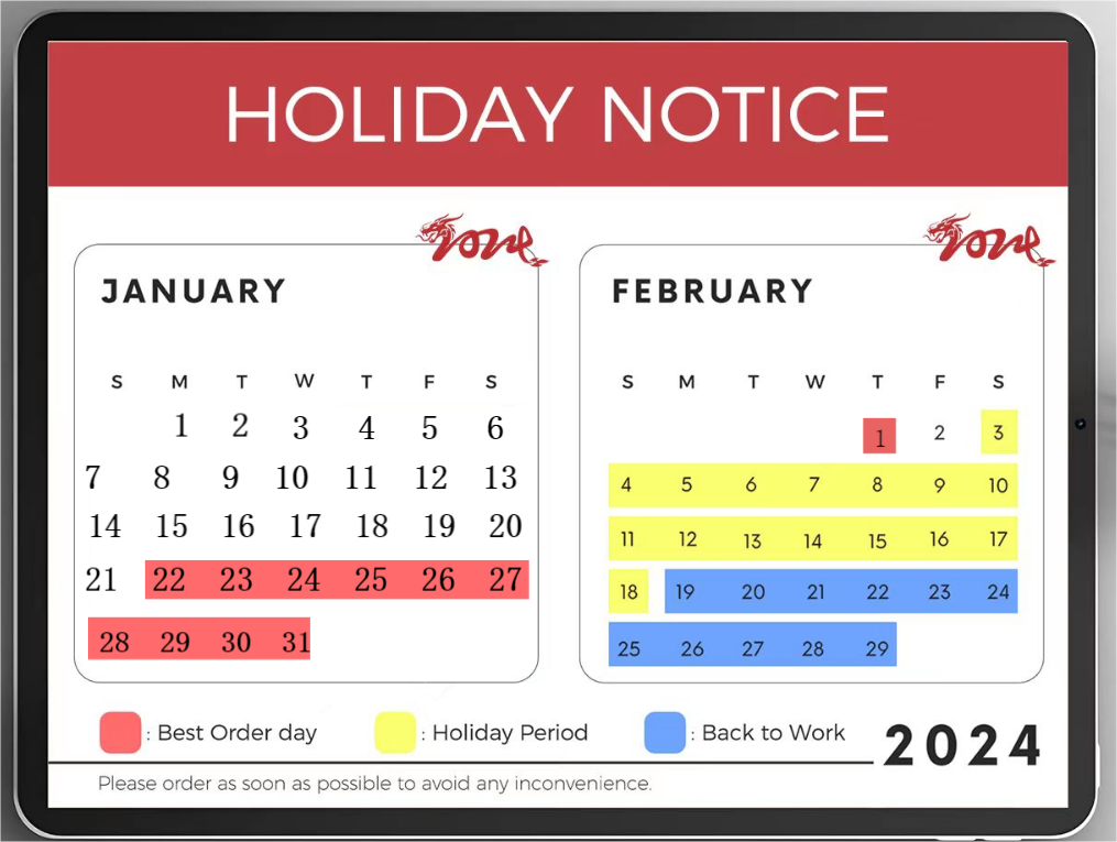 2024 Spring Festival Holiday Notice