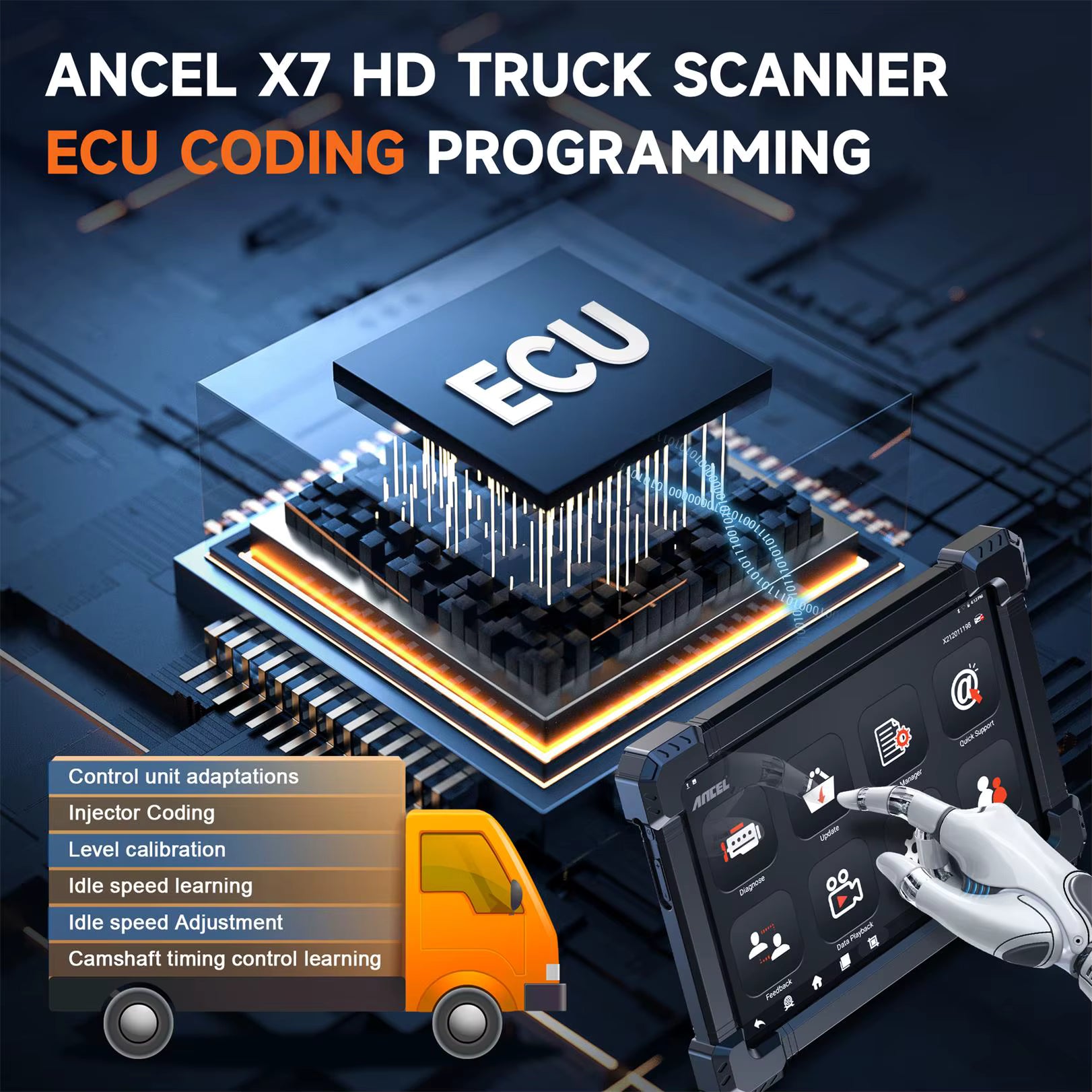 ANCEL X7 HD Heavy Duty Truck 12V 24V EPB ABS Oil Reset SAS Diagnostic