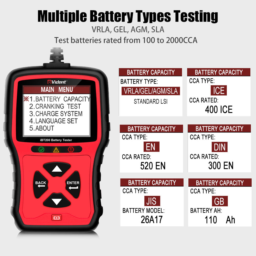VIDENT iBT200 9V-36V Battery Tester for 12V Passenger Cars and 24V Hea ...
