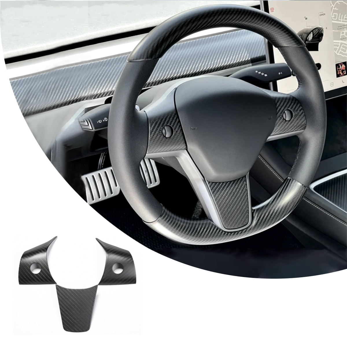 Model 3 / Y Steering Wheel Middle Trim Cover - Carbon Fiber Interior